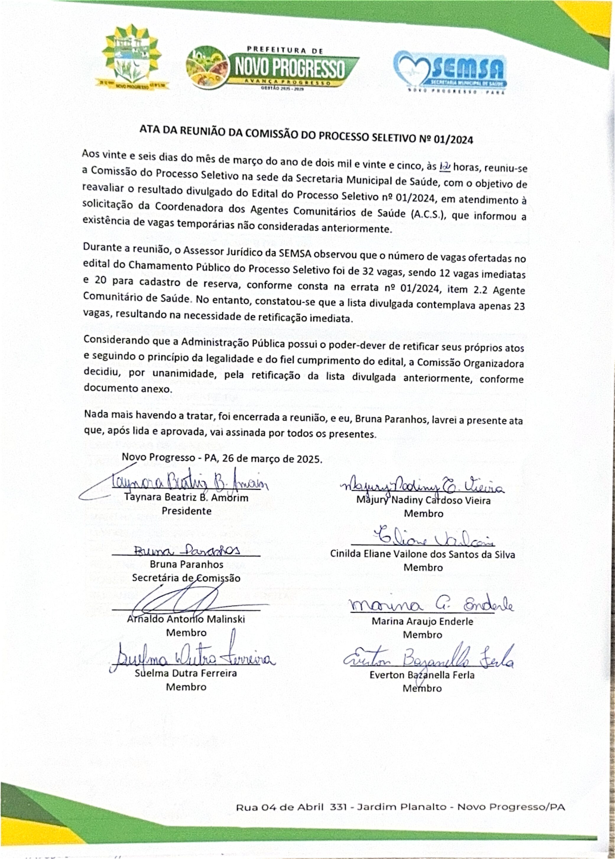 ATA DA REUNIÃO DA COMISSÃO DO PROCESSO SELETIVO N° 012024 - Prefeitura ...